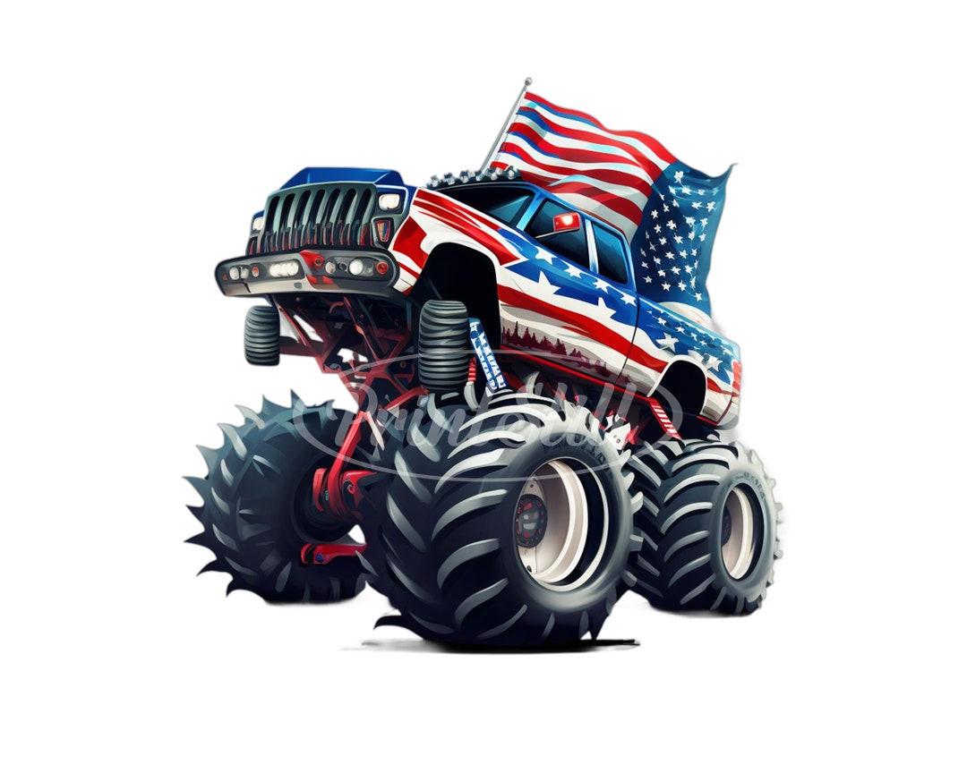 Cool American Flag Monster Truck Png Sublimation, Usa Flag, Truck Png ...