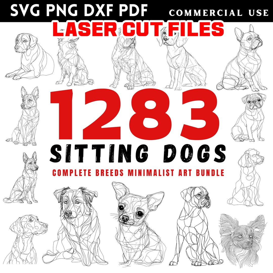 Laser Cut Files Dogs Complete Breeds Minimalist Art Bundle Cuttable ...