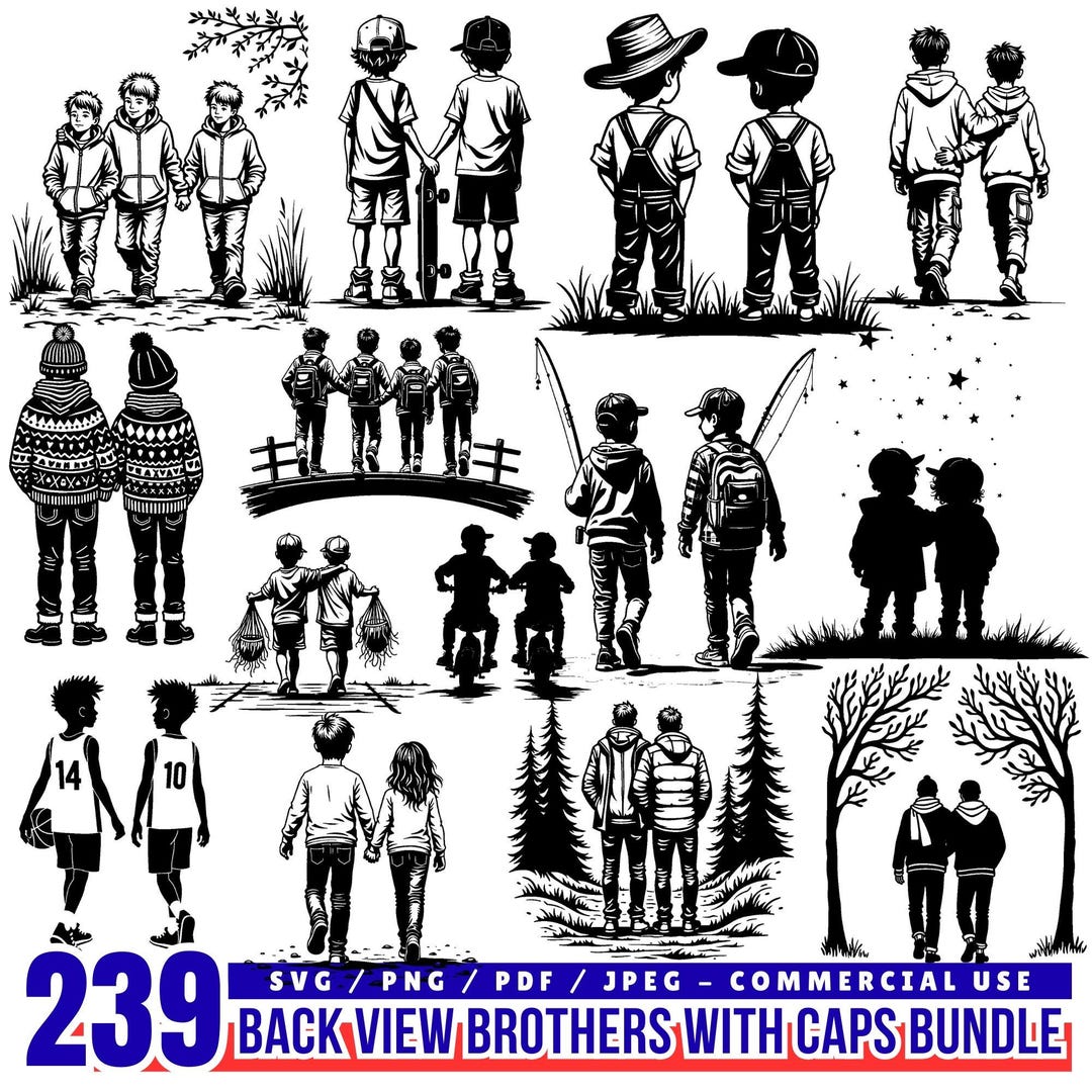 Brothers With Caps SVG Bundle for Cricut, Unique Cut Files for Personal ...