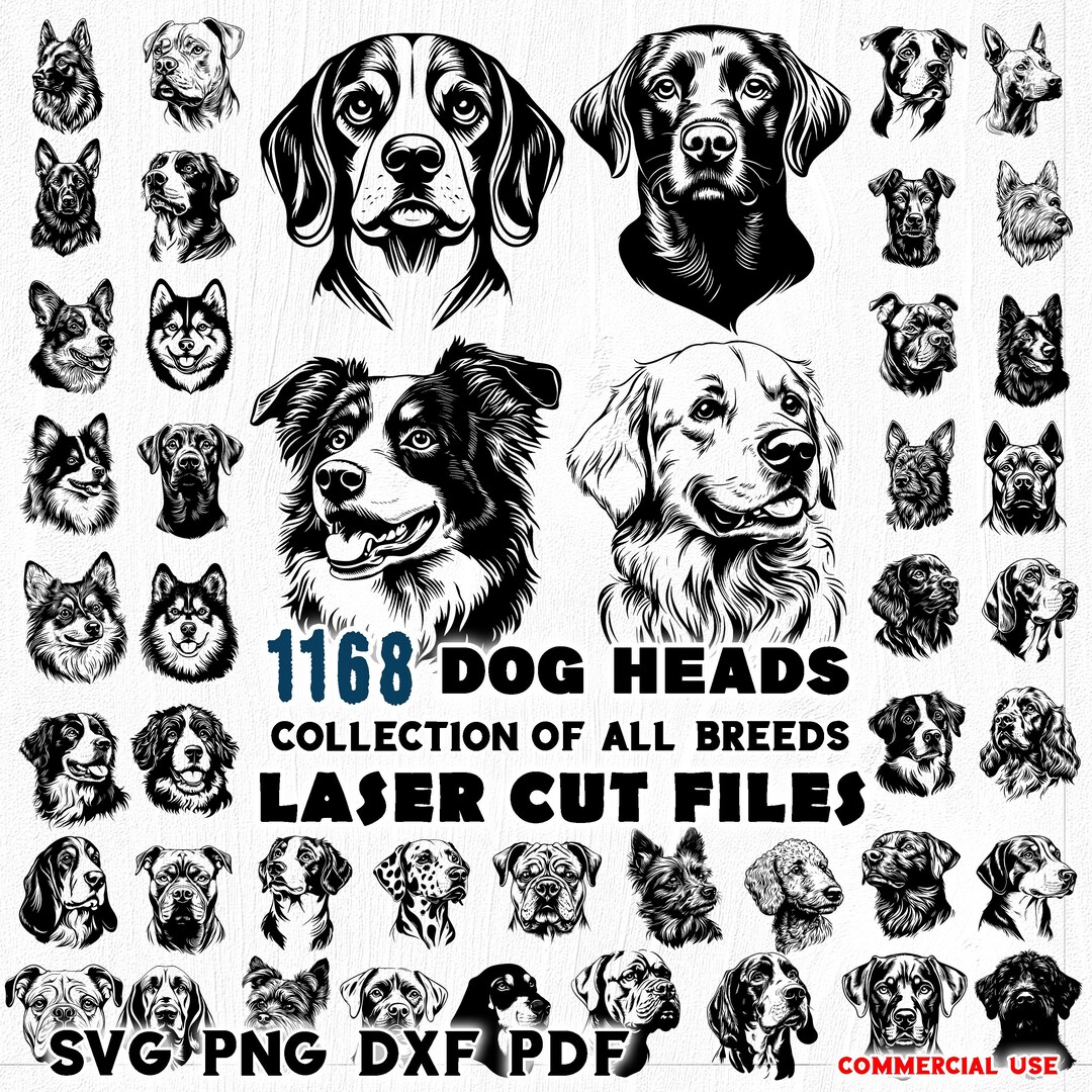 Laser Cut Files Dogs Faces 1168 Heads All Breeds Cuttable Bundle Svg ...