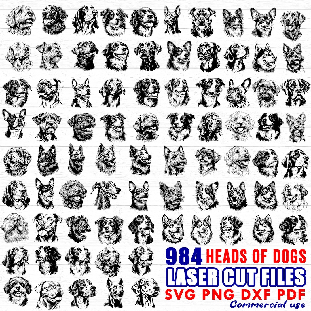 Dog Breeds Laser Cut Files: 984 Dog Heads (svg, Dxf, Pdf, Png) (digital ...