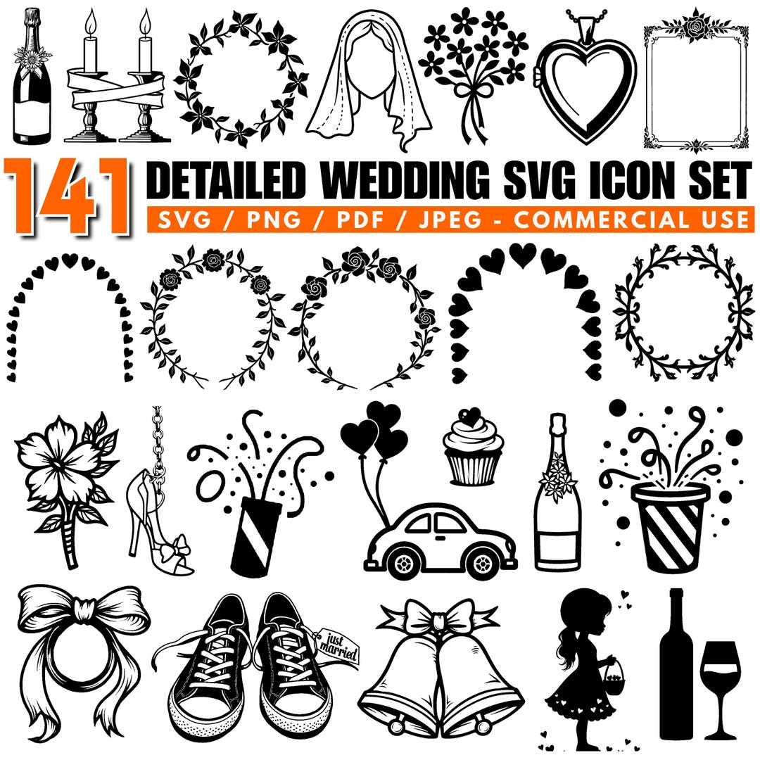 Wedding Icon SVG Set: Detailed Vector Graphics, Commercial Use (digital ...