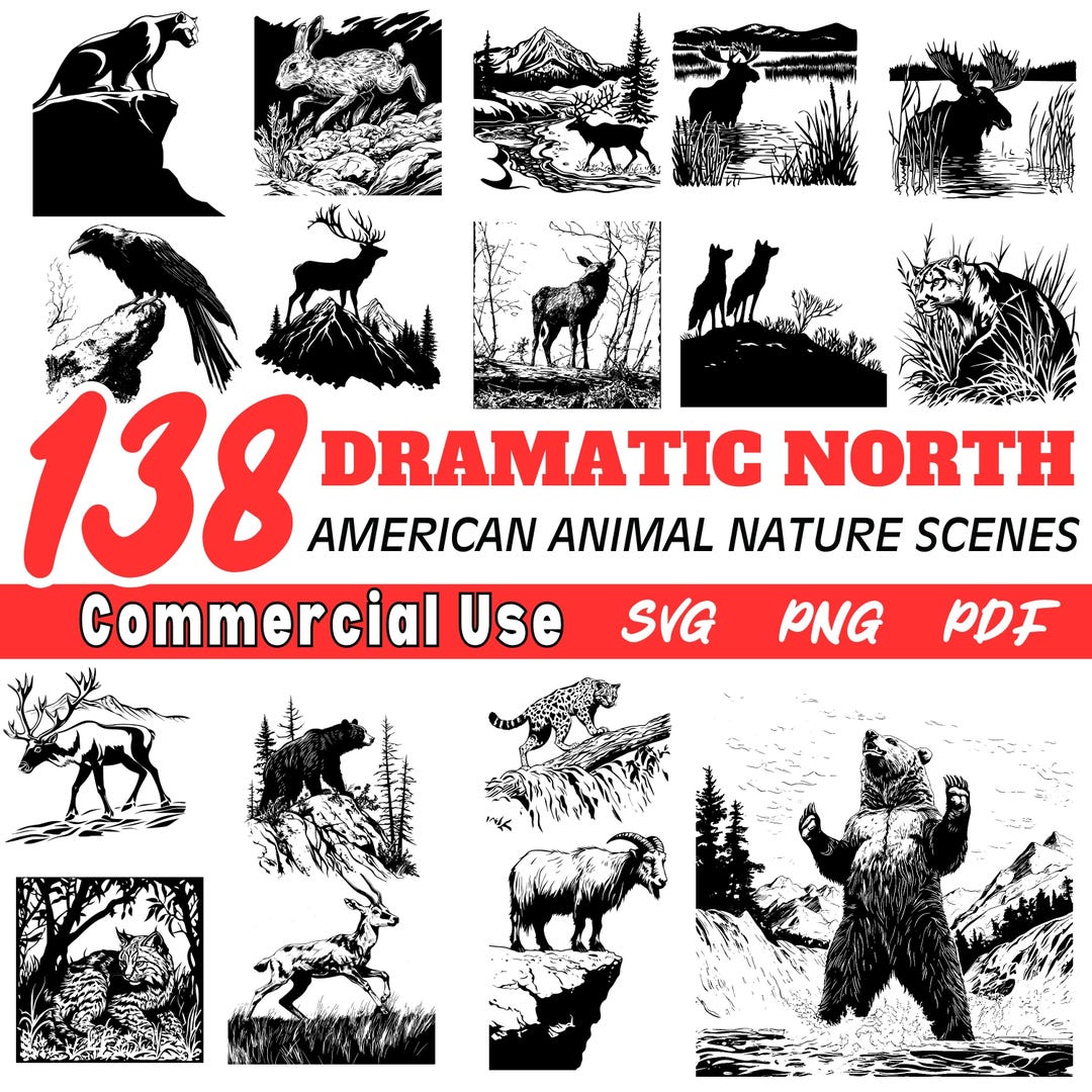 North American Animal Scene SVG Bundle: Nature Cut Files (commercial ...