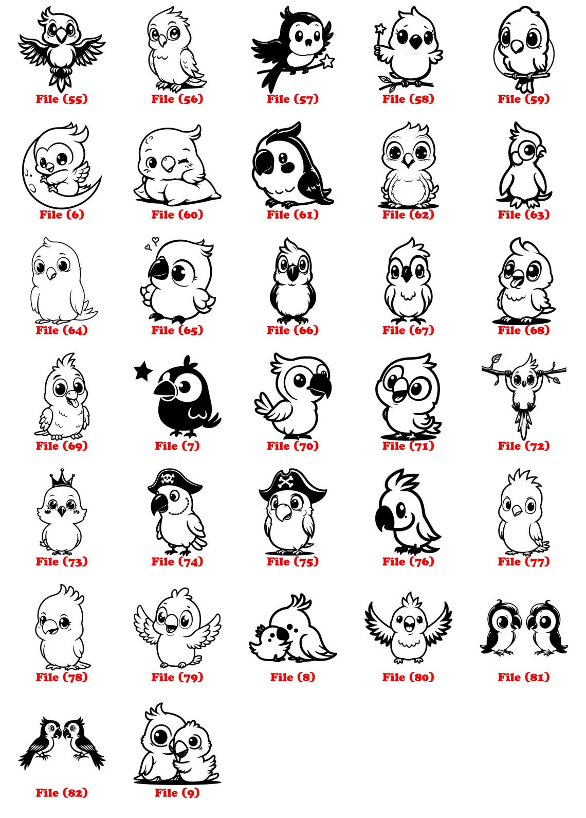 Parrot Chibi Designs (SVG, PNG, PDF) - Commercial Use - Etsy