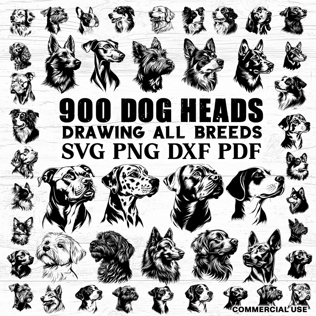 Dog Heads Drawing All Breeds Cut File Designs Svg Files Bundle Design ...