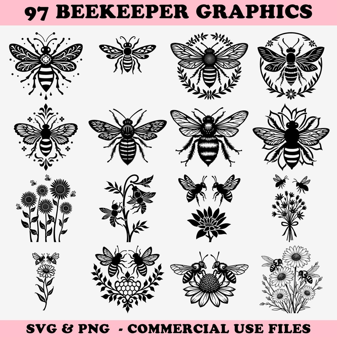 Detailed Bee & Beekeeper Graphics Svg Png Pdf Files Bundle Cricut Cut ...