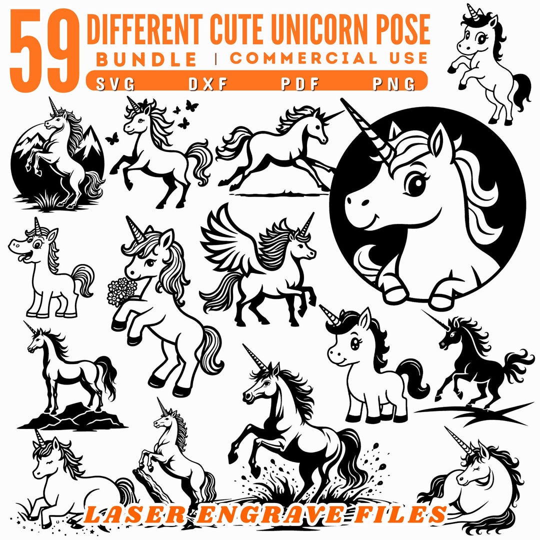 Unicorn Pose SVG Bundle: Laser Engrave Files (commercial Use) - Etsy