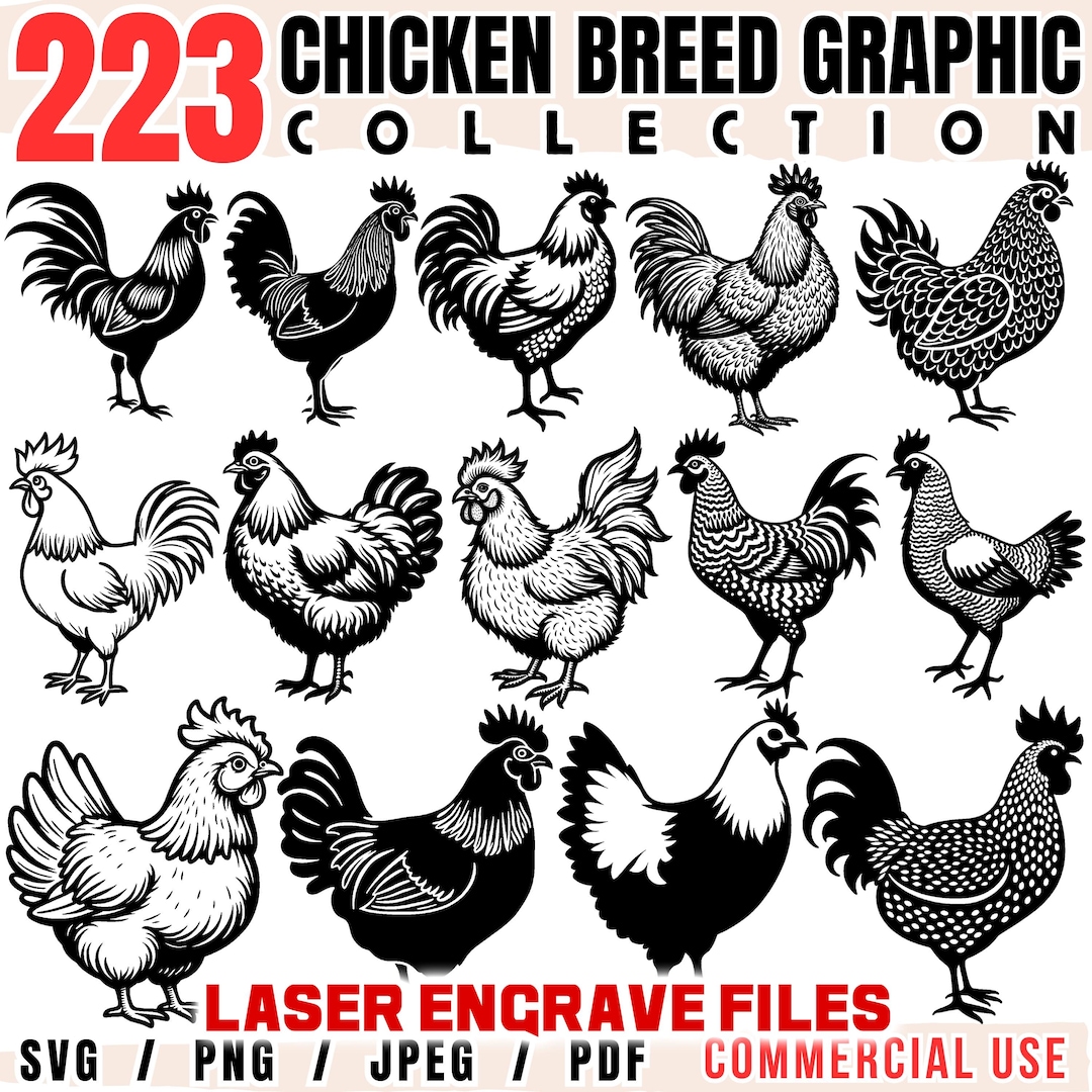 Chicken Breed Laser Engrave Files: SVG, PNG, PDF (commercial Use ...