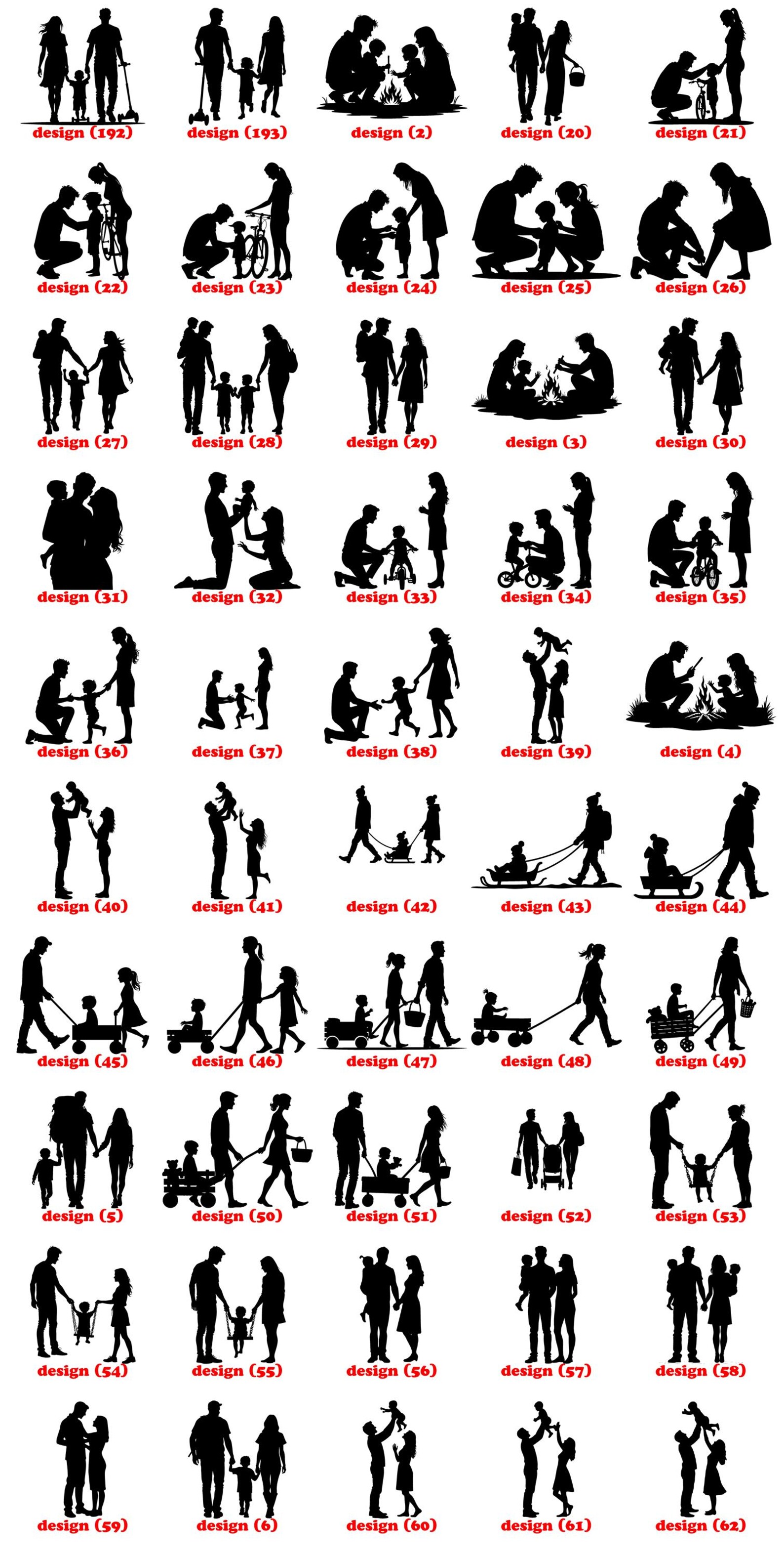 Laser Engrave Files Detailed Family Silhouette Poses Collection Bundle ...