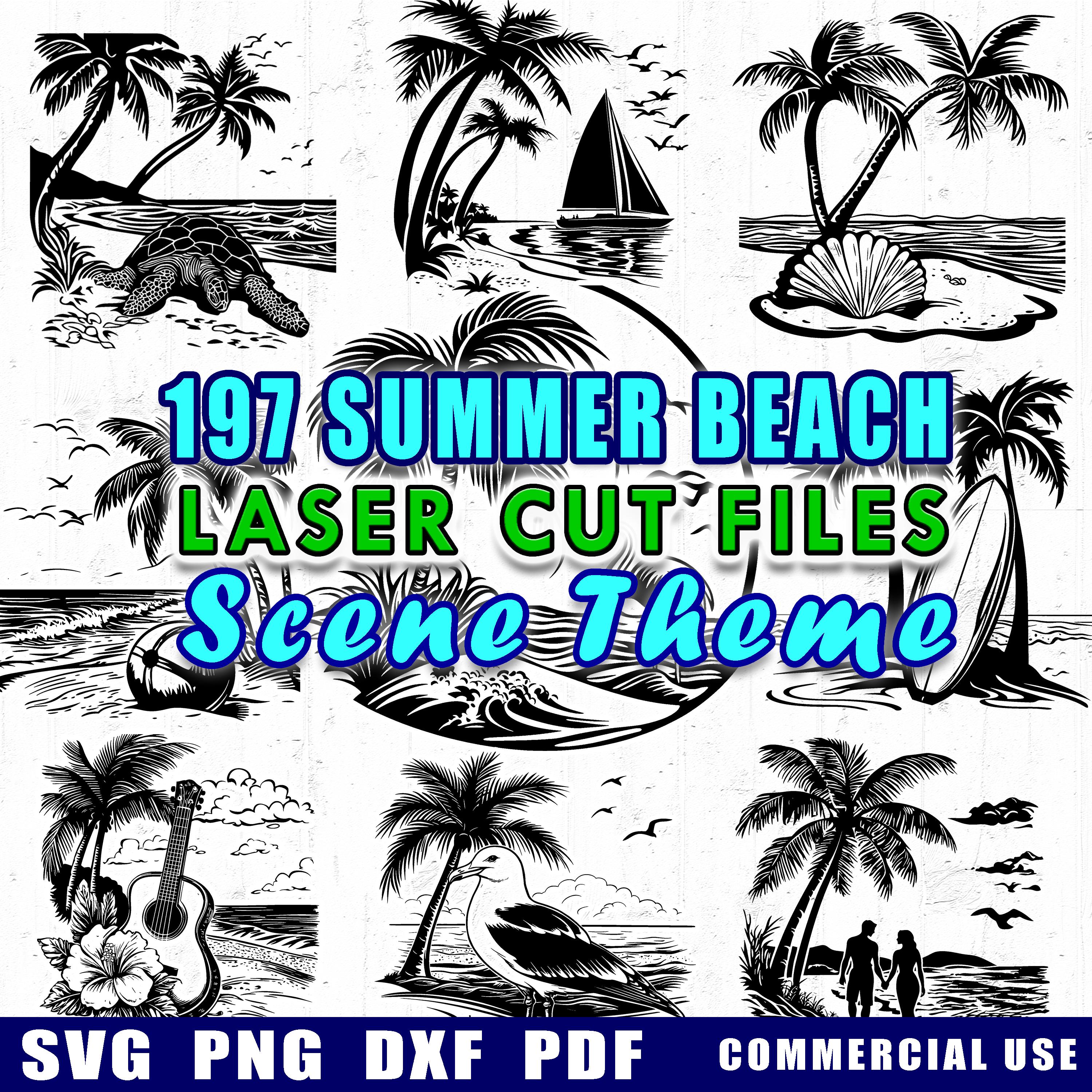 Laser Engraving Files Summer Beach Scene Theme Bundles Svg Dxf Pdf and ...