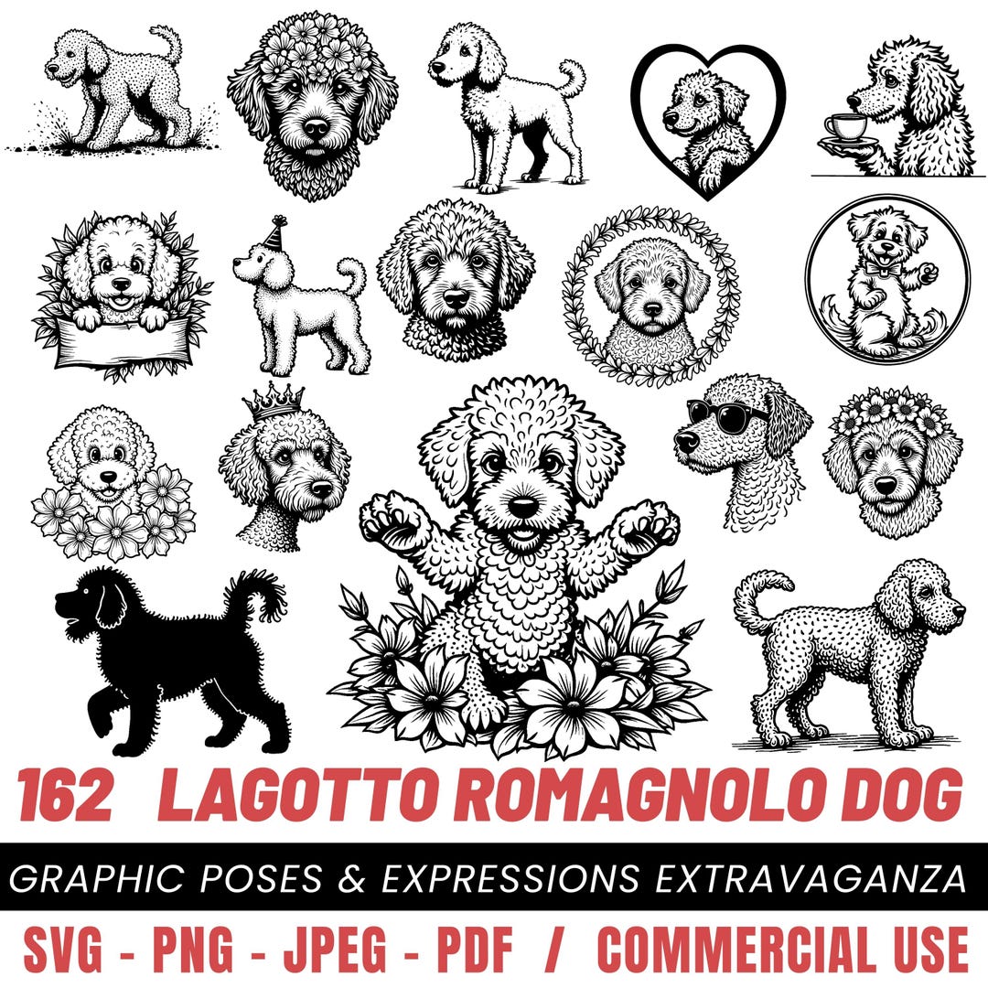 Lagotto Romagnolo Dog SVG Bundle: Poses & Expressions, Commercial Use ...