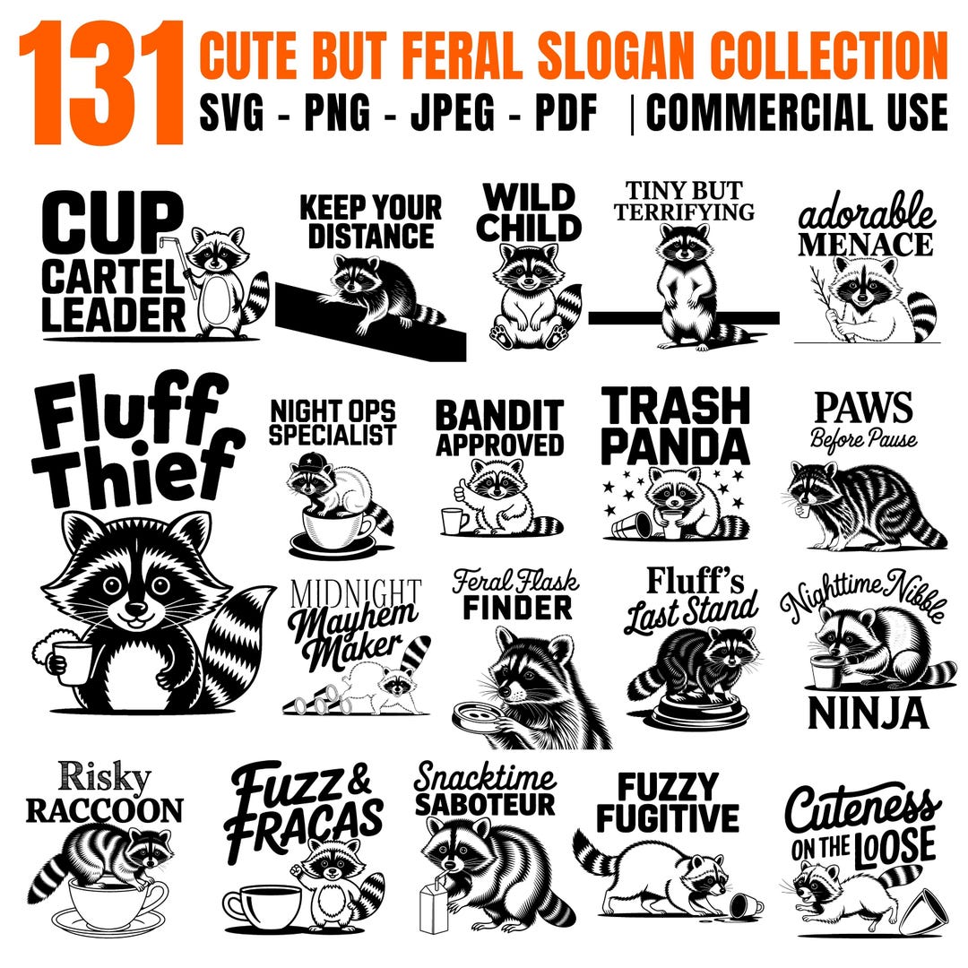 Cute but Feral Slogan Collection Svg Png Pdf Files Bundle Cricut Cut ...