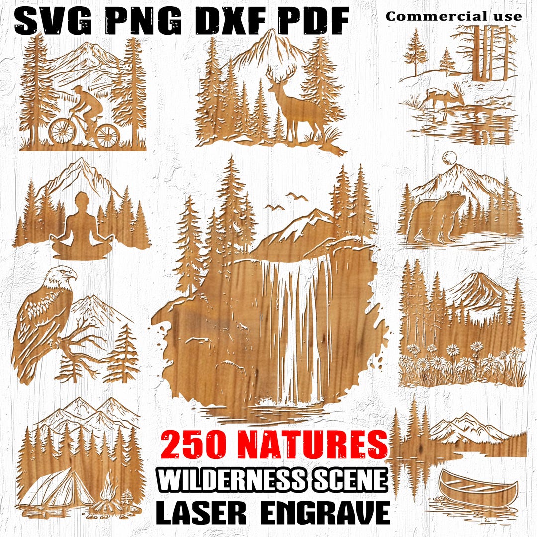 Laser Engraving Files Natures Wilderness Scene Bundles Svg Dxf Pdf and ...
