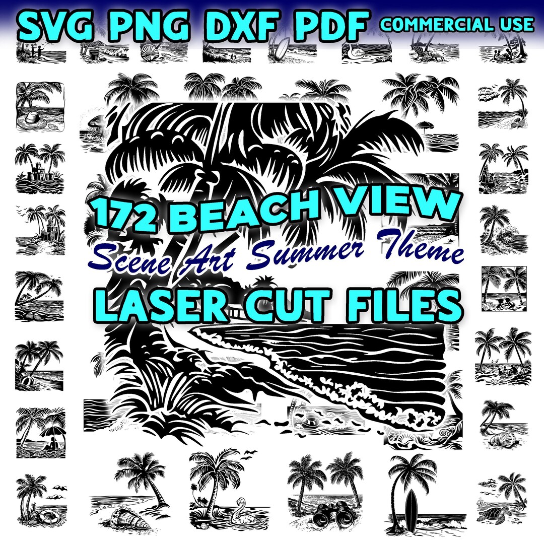 Laser Cut Files Beach View Scene Art Summer Theme Cuttable Bundle Svg ...