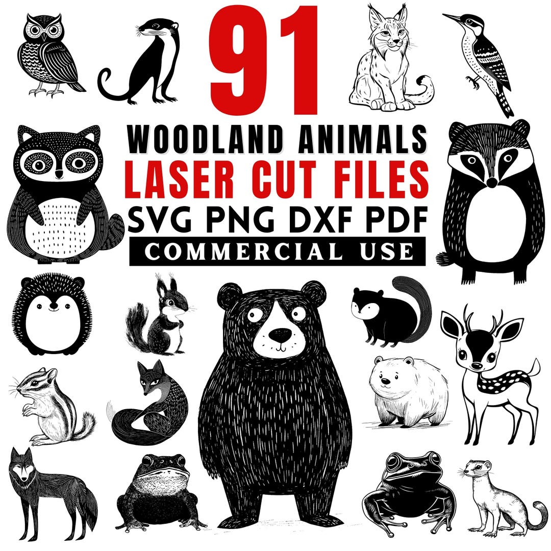 Laser Cut Files Woodland Animals Cute Version Bundle Cuttable Bundle ...