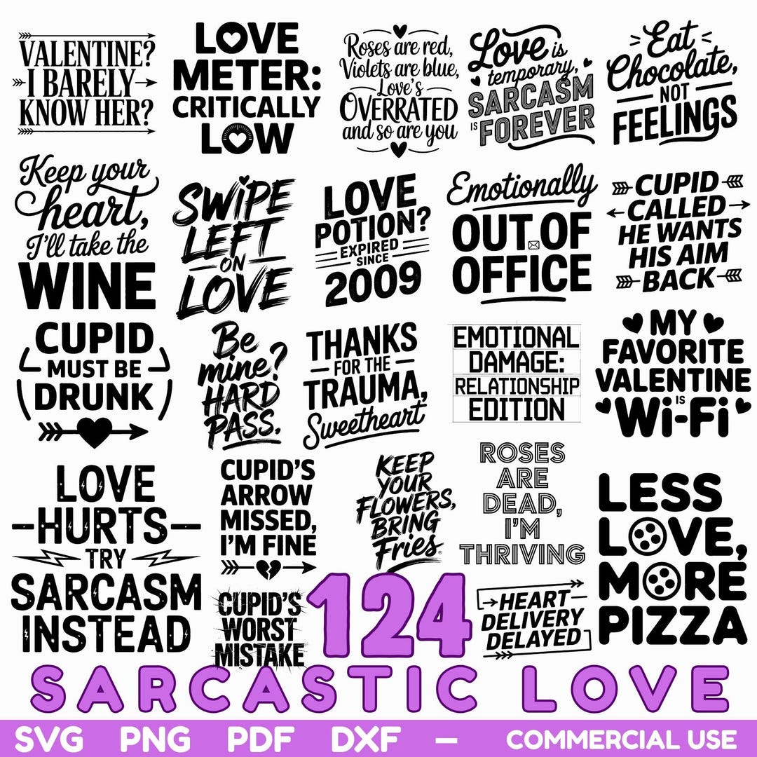 Sarcastic Love Svg Png Pdf & Dxf Bundle Funny Romantic Sayings for ...