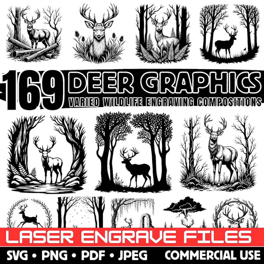 Laser Engraved Deer Wildlife Designs: SVG PNG PDF Coaster Files ...