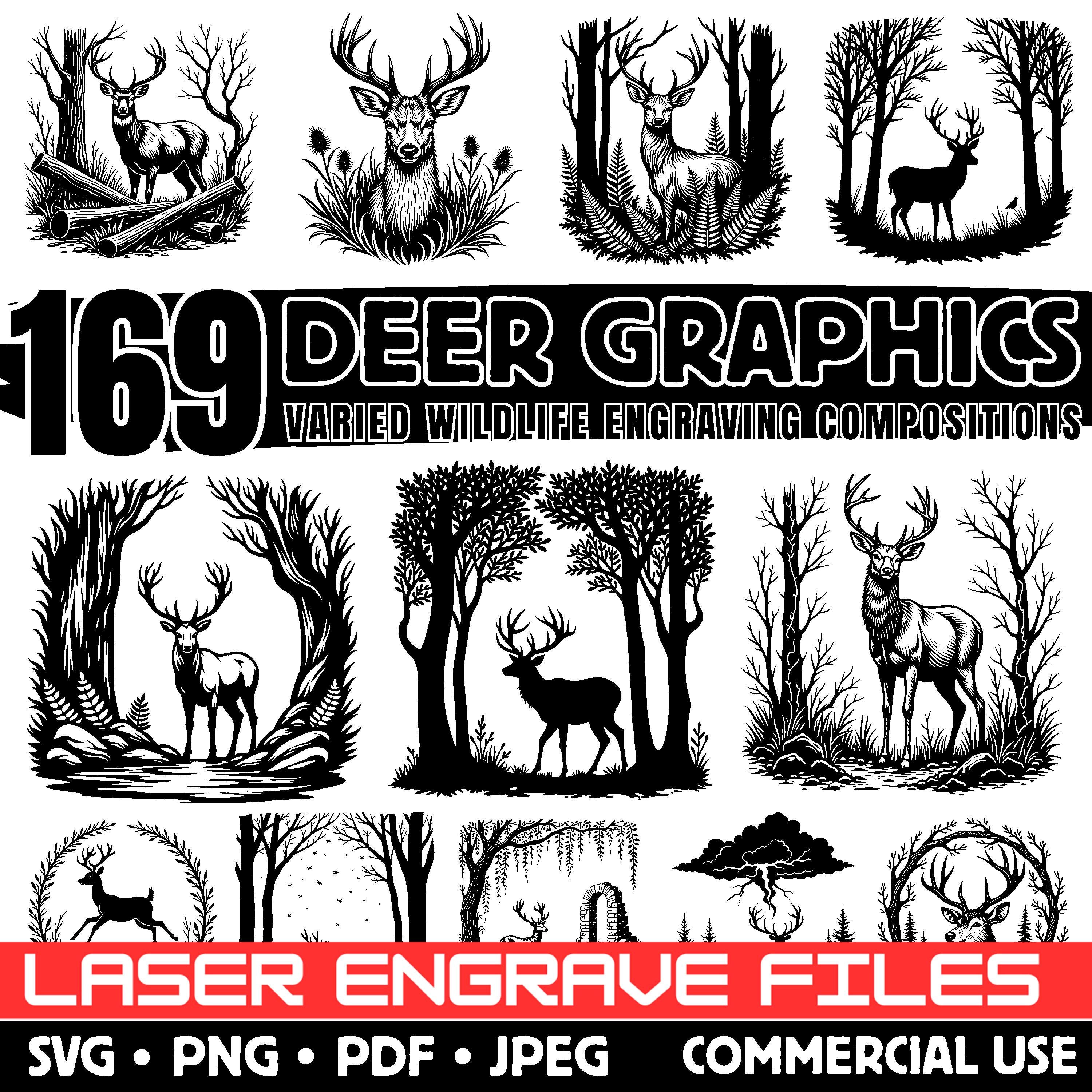 Laser Engraved Deer Wildlife Designs: SVG PNG PDF Coaster Files ...