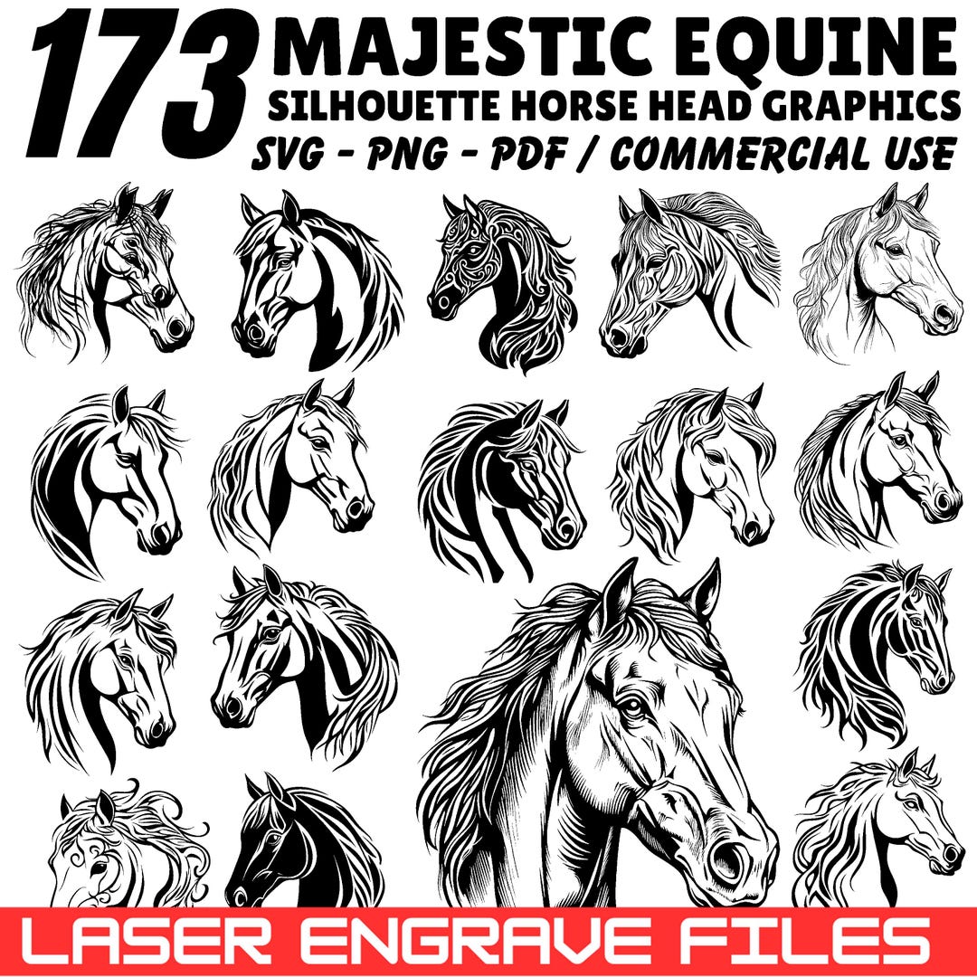 Equine Silhouette Laser Engrave Files: Horse Head SVG, PNG, PDF ...