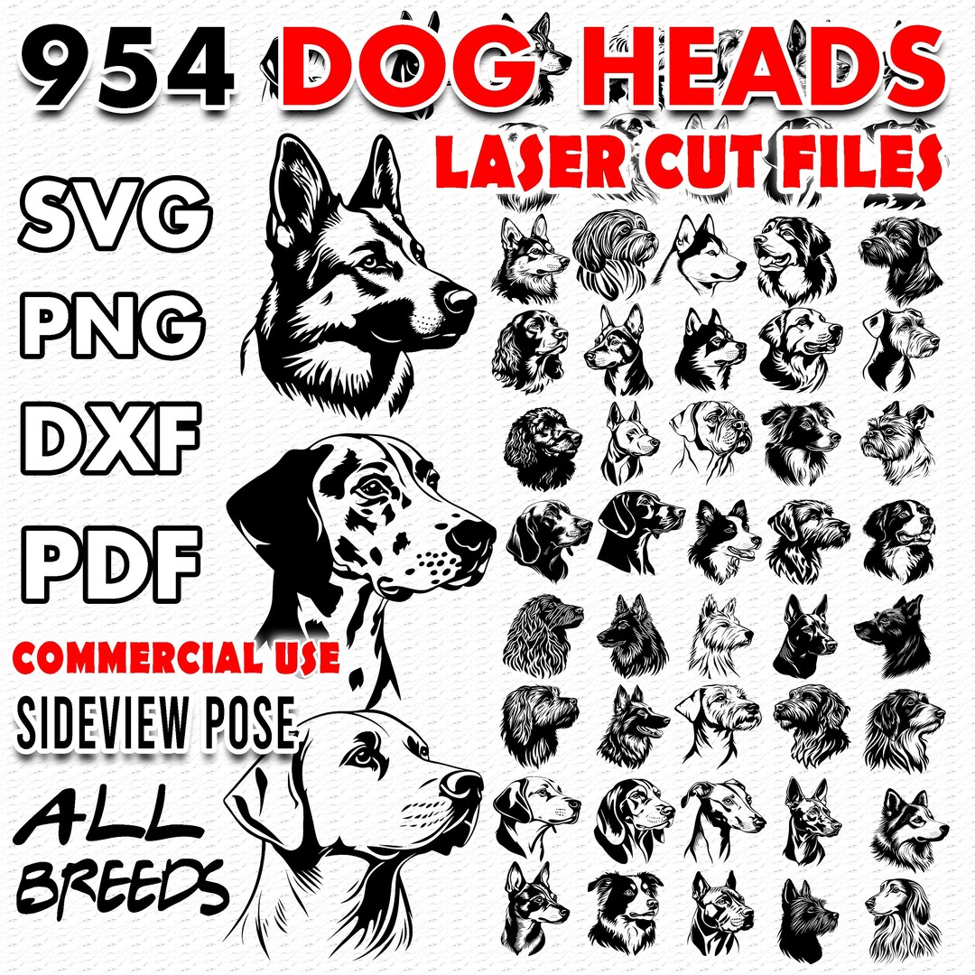 950 Dog Breed Head Silhouette SVG DXF Png Pdf Laser Cut Files All ...