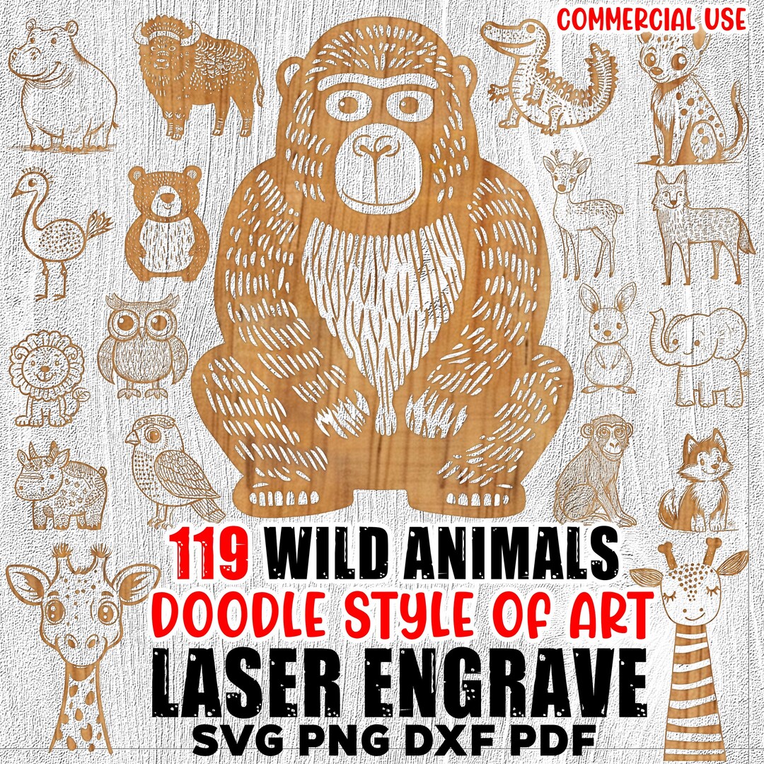 Laser Engraving Files Wild Animals Doole Style of Art Bundles Svg Dxf Pdf and Png Engraved ...