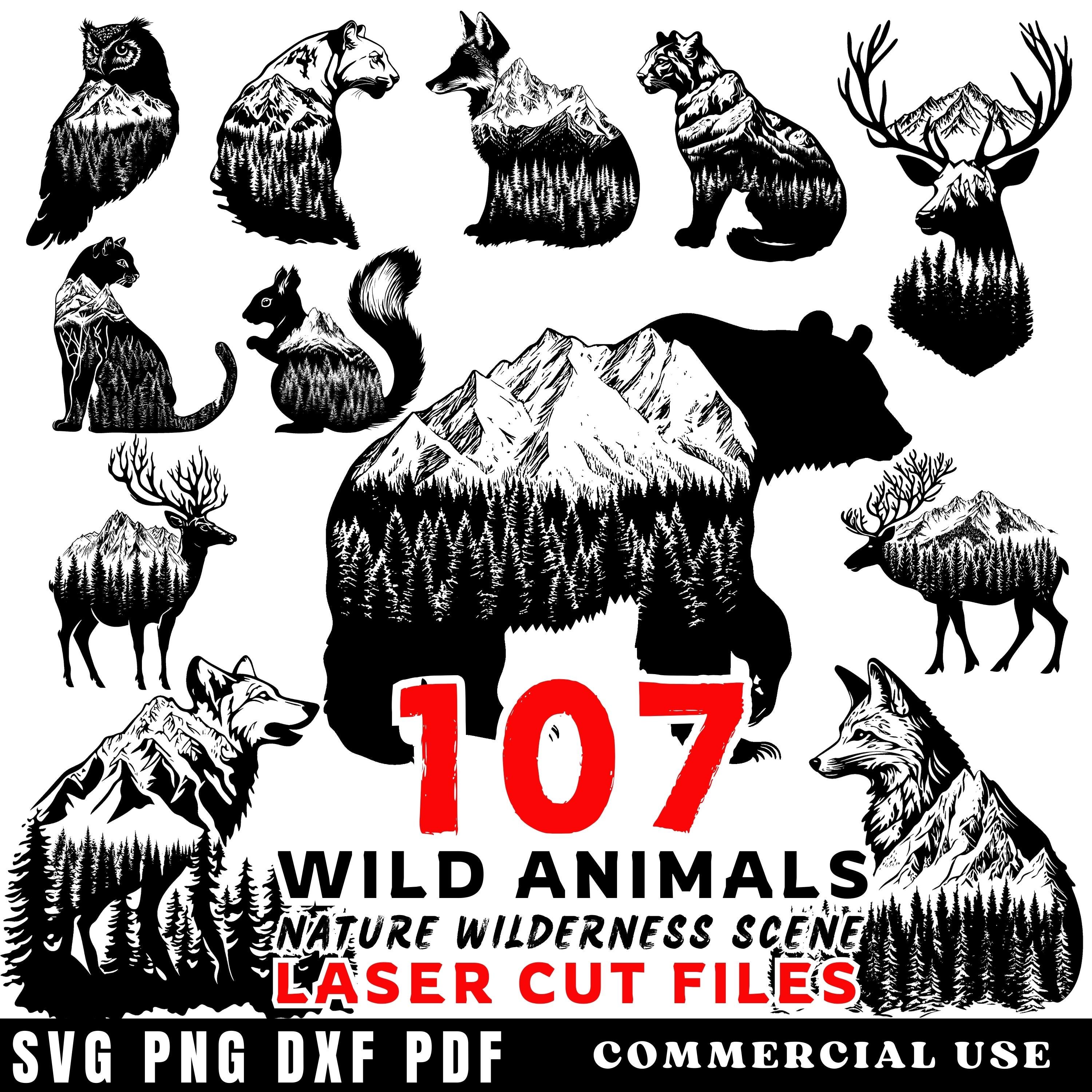 Laser Cut Files Wild Animals Nature Wilderness Scene Cuttable Bundle ...
