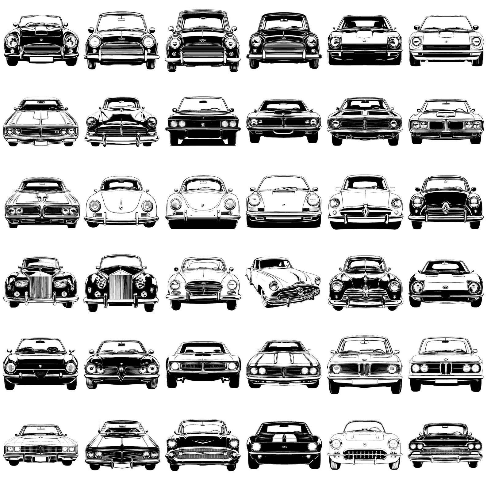 Classic Car Front View Clipart Bundle: SVG, PNG, PDF (commercial Use ...