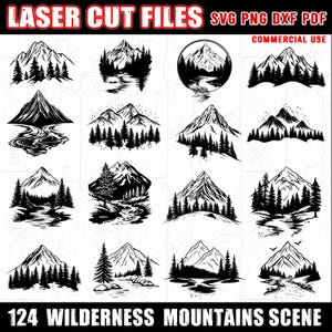 Laser Cut Files Wilderness Mountains Scene Cuttable Bundle Svg Dxf Pdf ...