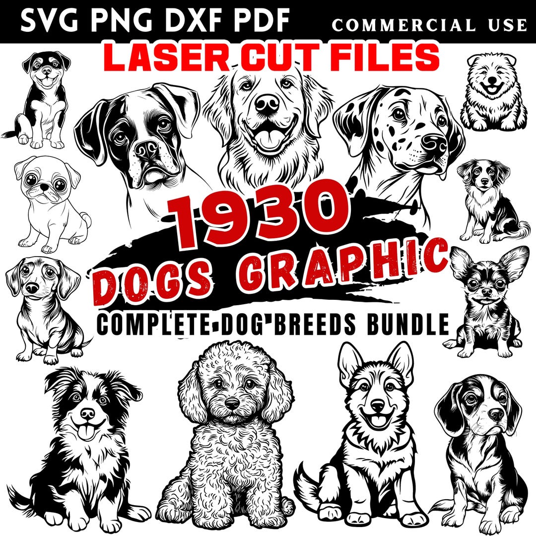 Laser Cut Files Dogs Art Complete Breeds Bundle Cuttable Bundle Svg Dxf ...