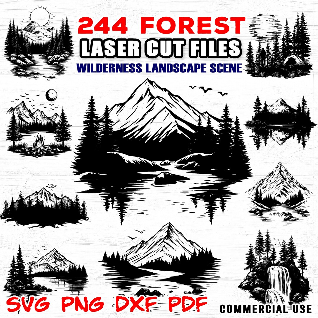 Laser Cut Files Wilderness Forest Landscape Scene Cuttable Bundle Svg ...