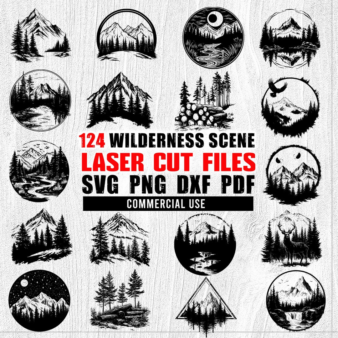 Laser Cut Files Wilderness Scene Cuttable Bundle Svg Dxf Pdf & Png ...