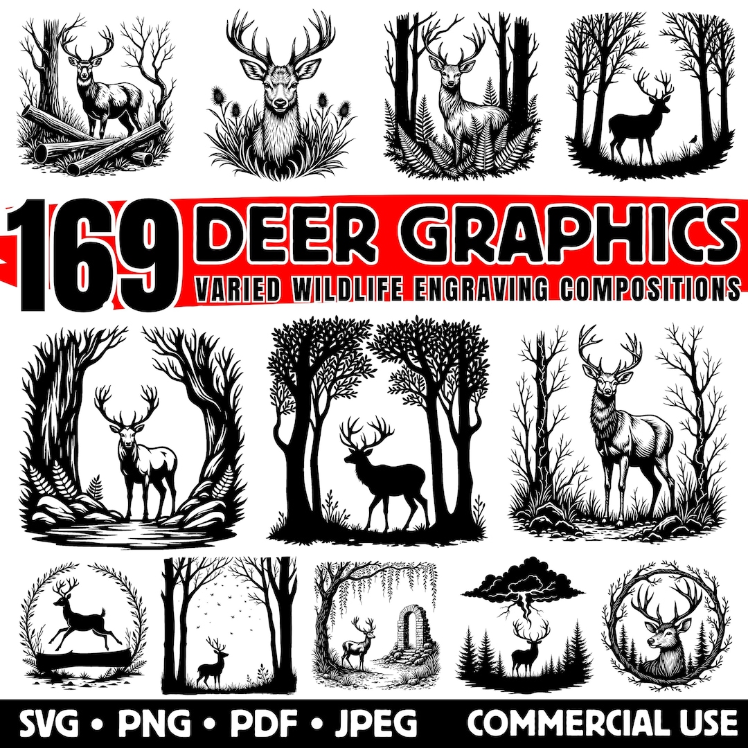 Deer Wildlife Engraving Designs: SVG, PNG, PDF Files (commercial Use ...