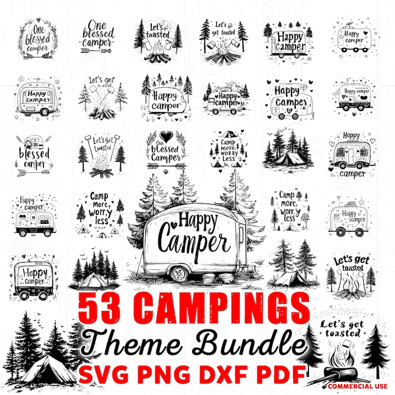 Camping SVG Bundle Camper Tent Hiking Adventure Outdoors Nature Clipart ...