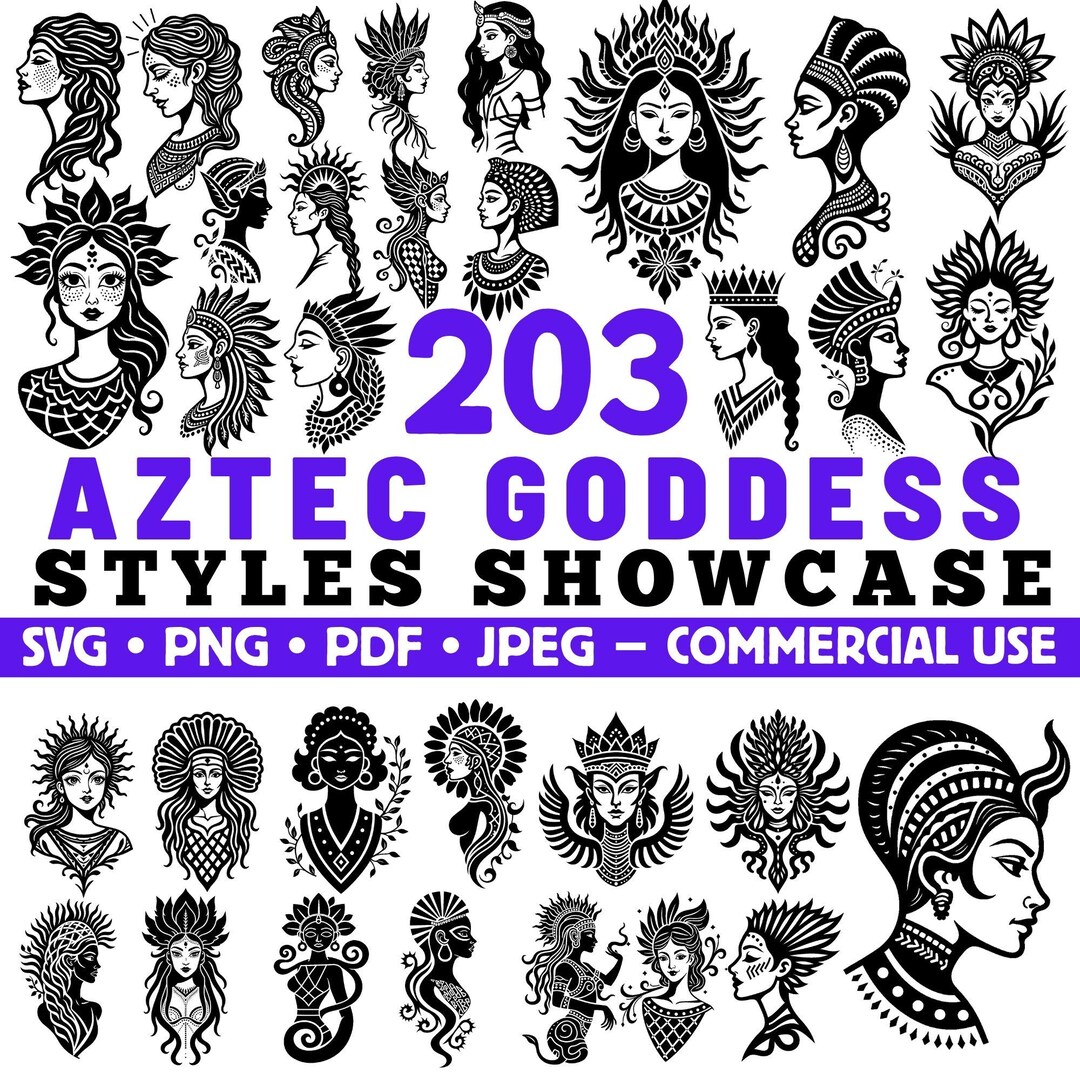 Aztec Goddess Styles Showcase Svg Png Pdf Files Bundle Cricut Cut Files ...