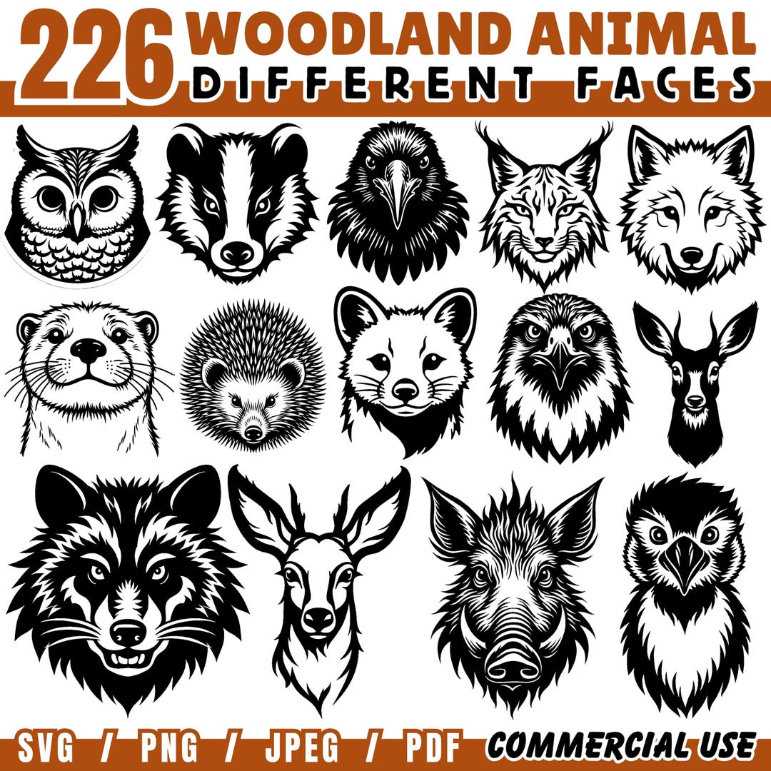 Woodland Animal Faces SVG Bundle: Cricut Cut Files (commercial Use) - Etsy