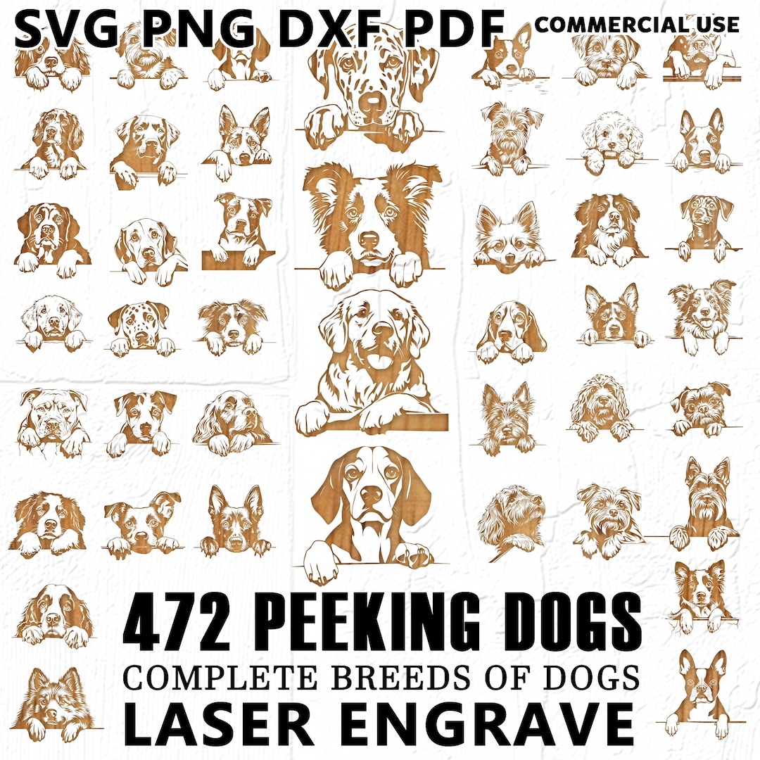 Laser Engraving Files Peeking Dogs Complete Breeds of Dogs Bundles Svg ...