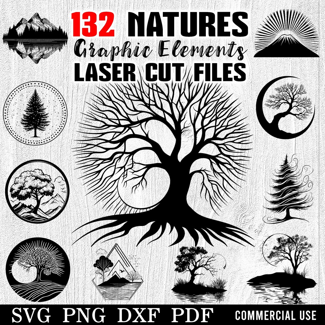 Laser Cut Files Natures Graphic Elements Cuttable Bundle Svg Dxf Pdf ...