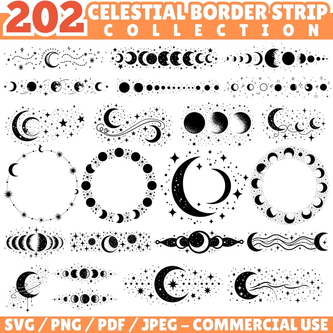 Celestial Border Strip Collection: SVG PNG PDF Files, Cricut Ready ...