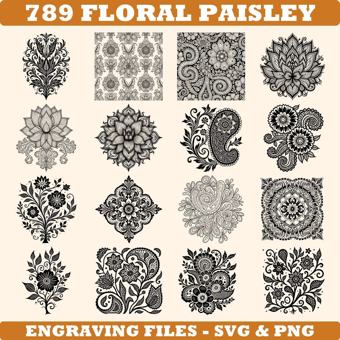 Floral Paisley Laser Engraving Files: SVG, PNG, PDF (commercial Use) - Etsy