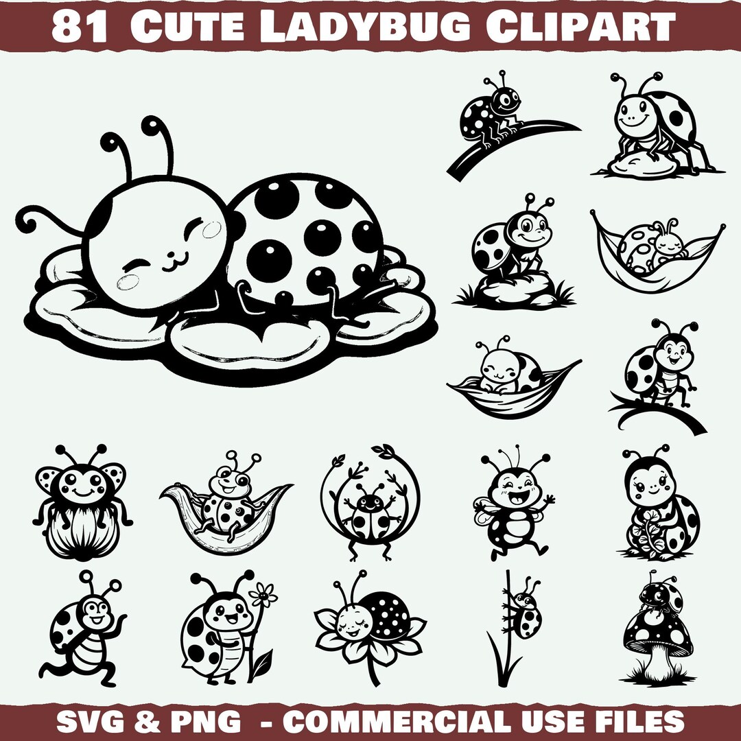 Cute Ladybug Clipart Collection Svg Png Pdf Files Bundle Cricut Cut ...