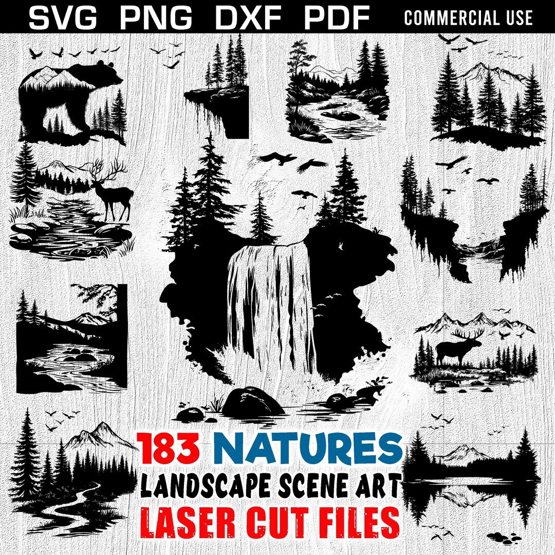 Laser Cut Files Nature Landscape Scene Art Cuttable Bundle Svg Dxf Pdf ...