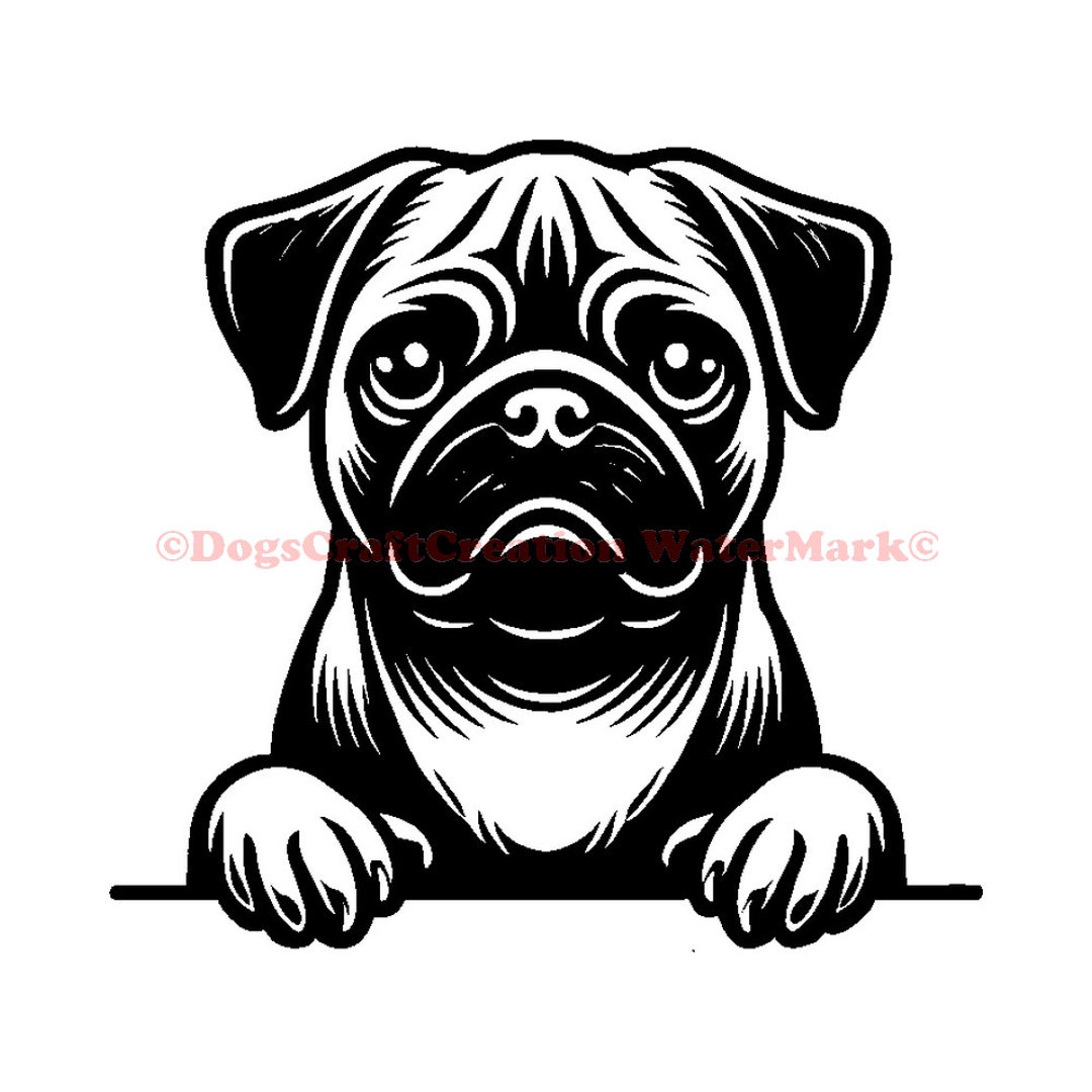 Pug Dog Breed Cute Peeking Pose Svg, Dxf, Png Files Cuttable Design ...