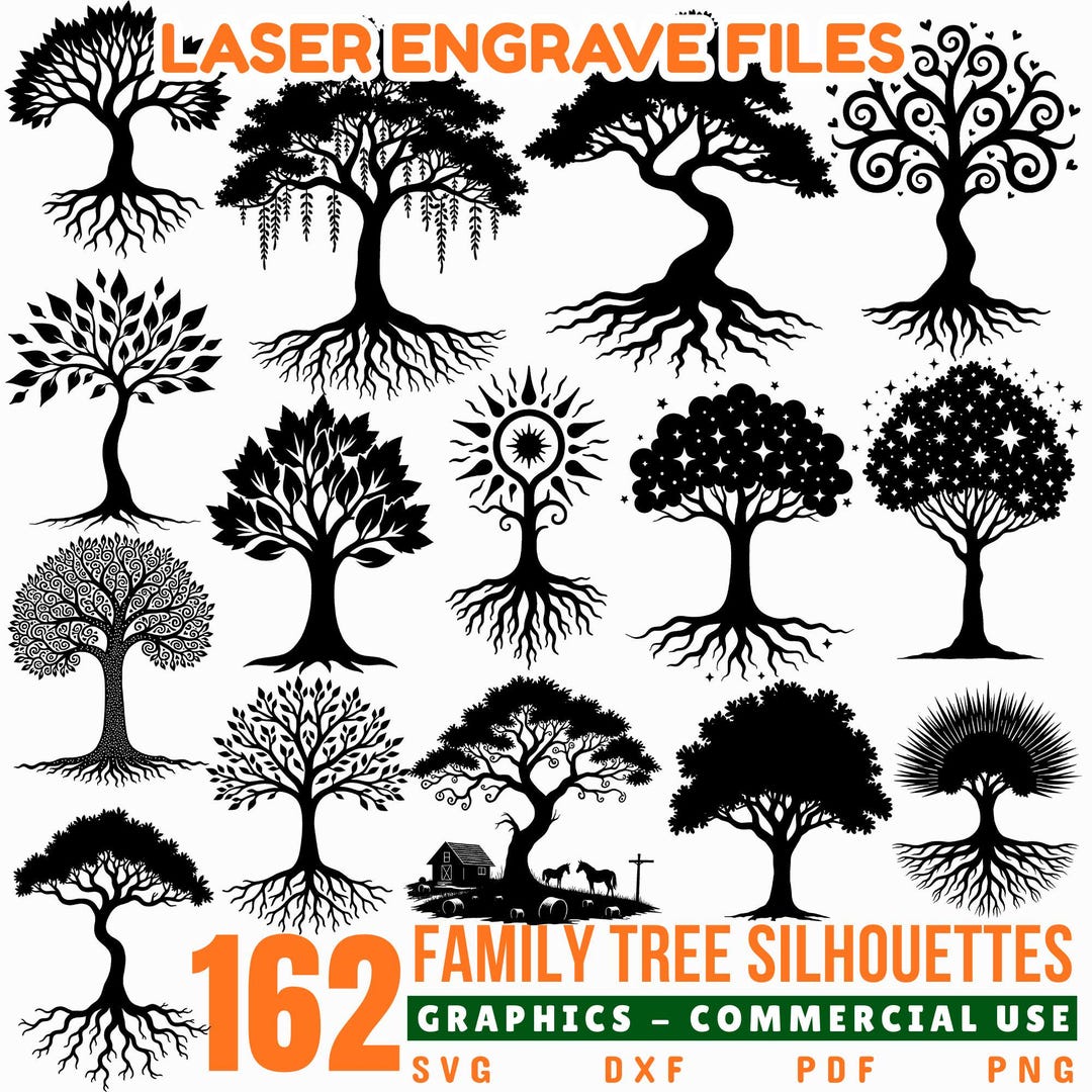 Family Tree Silhouettes Laser Engrave Files (SVG, PNG, PDF) - Etsy