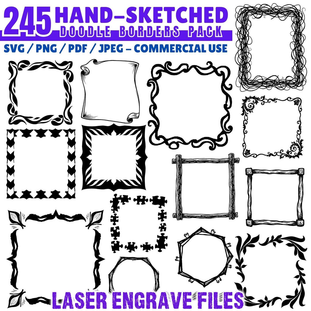 Laser Engraved Doodle Borders: SVG, PNG, PDF Coaster Files (commercial ...