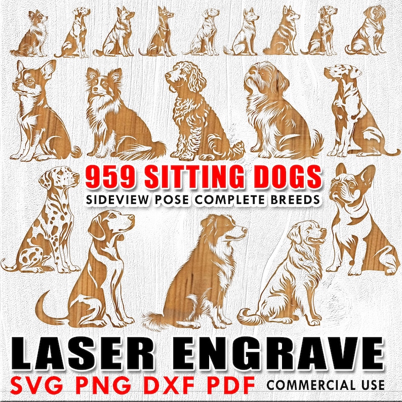 Dog Breeds Laser Engraving Files – Sitting Sideview Pose (svg, Dxf, Pdf ...