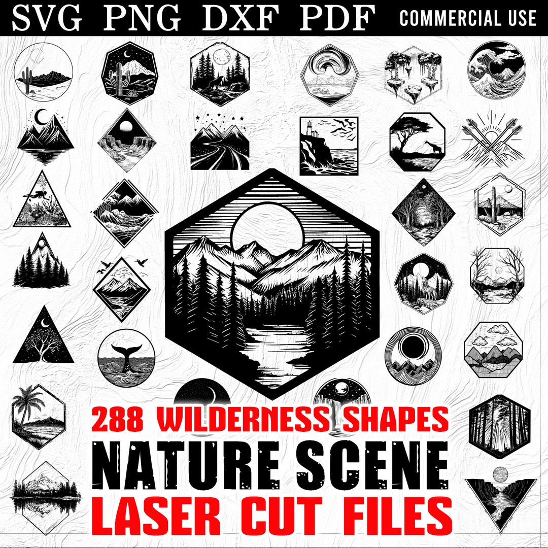 Laser Cut Files Wilderness in Shapes Nature Scene Cuttable Bundle Svg ...