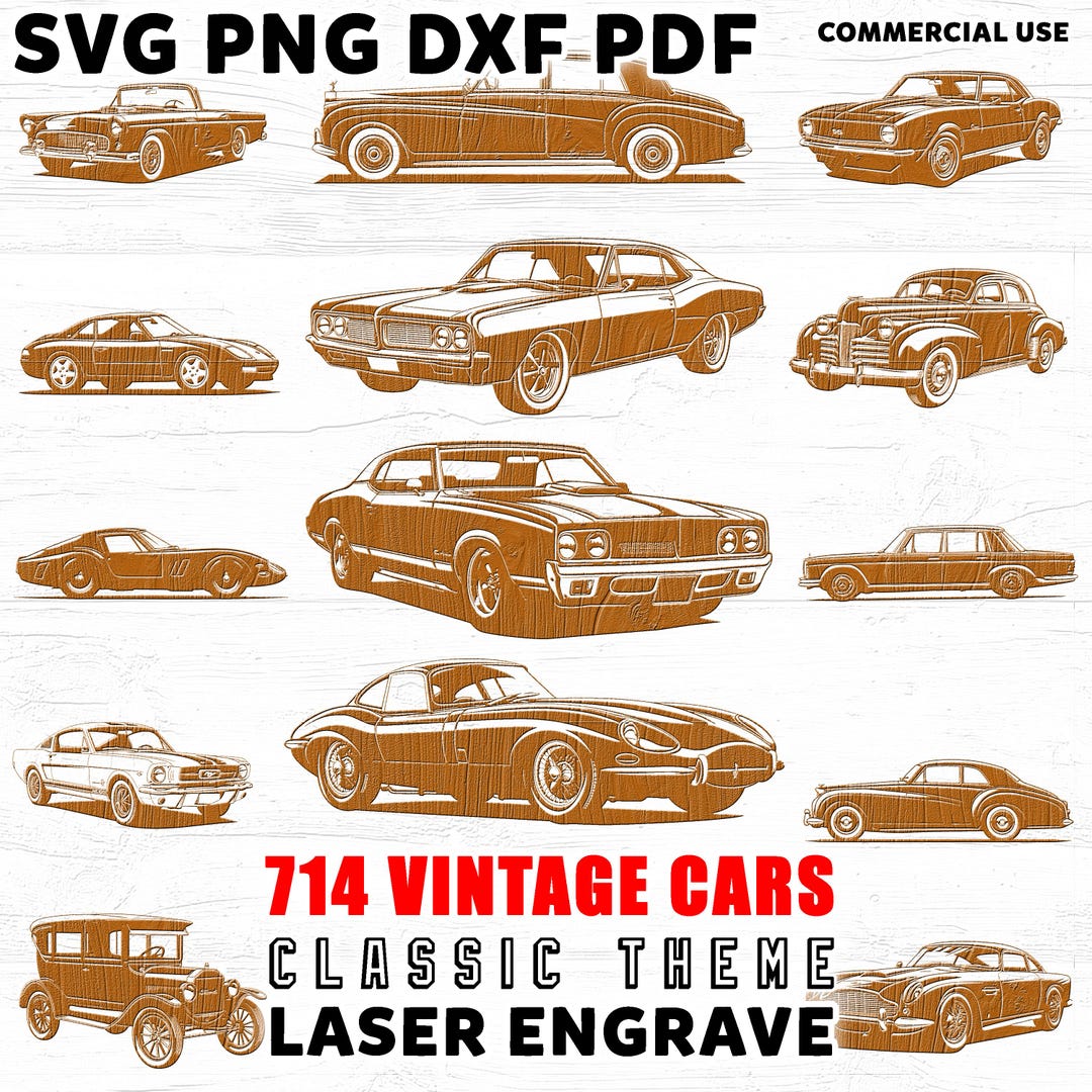 Laser Engraving Files Vintage Cars Classic Theme Bundles Svg Dxf Pdf ...