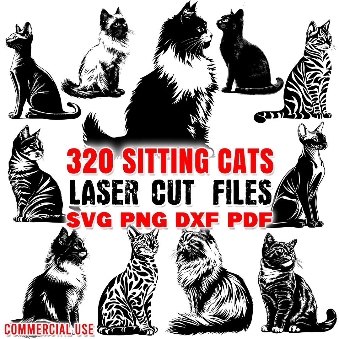 Laser Cut Files Sitting Cats Sideview Pose Complete Breeds Cuttable ...