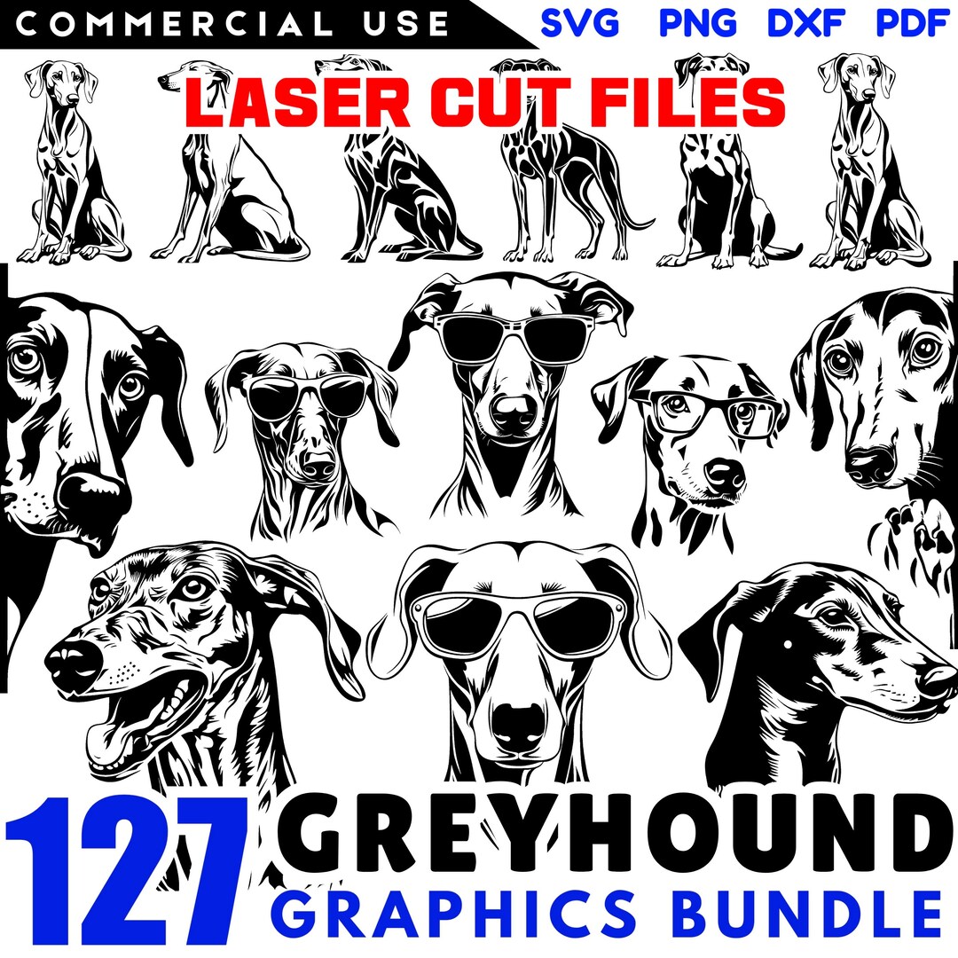Laser Cut Files Greyhound Dog Bundle Graphics Cuttable Bundle Svg Dxf ...