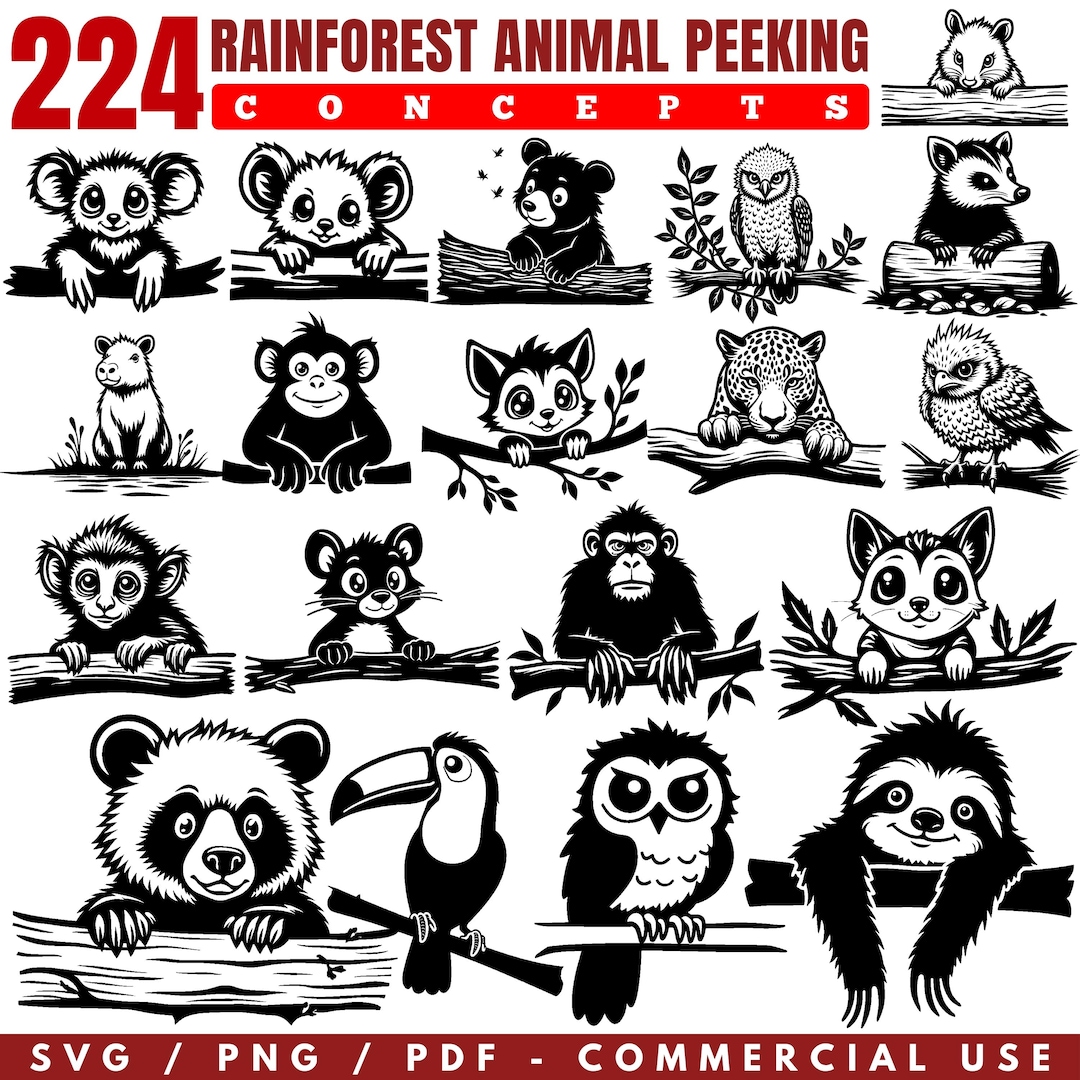 Rainforest Animal Peeking Concepts Svg Png Pdf Files Bundle Cricut Cut ...
